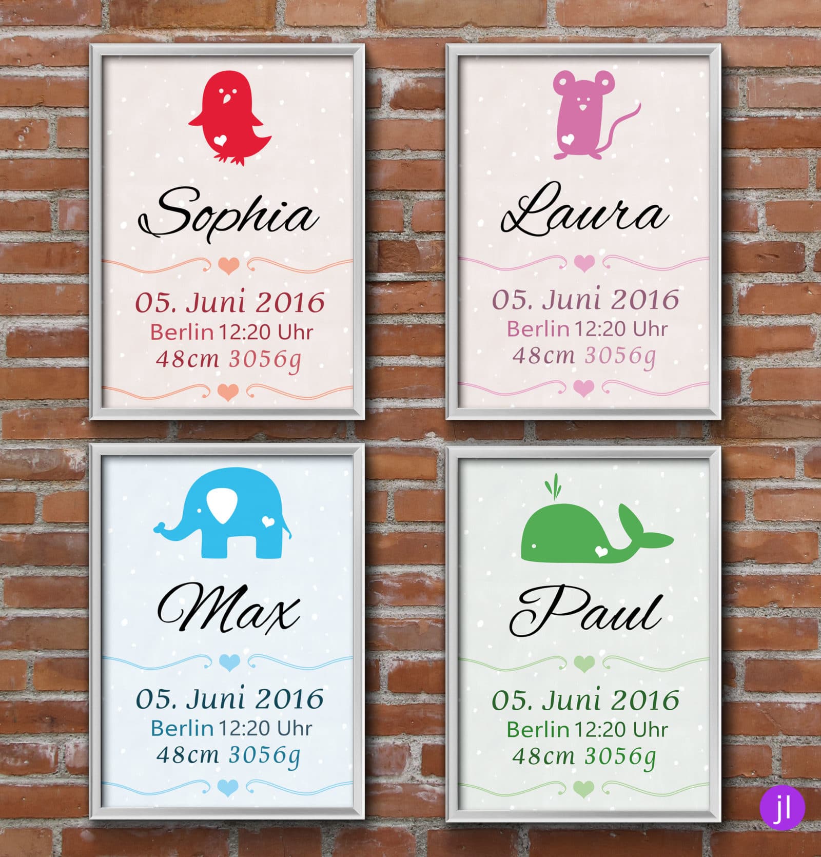 Poster zur Geburt (verschiedene Farben) A4 - Geschenke bei HANDMADE Kultur